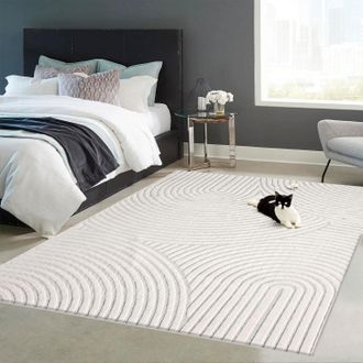 Vimoda Robuster Flachgewebe Teppich Natur Look in Creme 3D+Hoch-Tief Effekt, Weich, Maße:160x230 cm