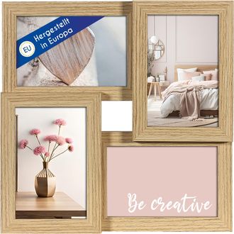 Wackadoo Bilderrahmen Collage Eiche 10x15 cm 4 Fotos Hergestellt in der EU FSC Holz aus MDF Fotorahmen Galerierahmen mit Glasscheibe familie mehrere bilder pic