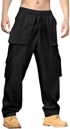 Generic Pantalon cargo baggy respirant avec poches, pantalon de surv&ecirc;tement &eacute;lastique, pantalon de jogging l&eacute;ger, multi-poches, cordon de serrage, pantalon d&eacute;