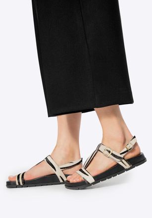 Wittchen Damen-Sandalen aus echtem Leder mit Tiermuster, schwarz und beige