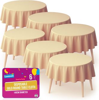 Sol Republic Einweg-Tischdecke, rund, goldfarben, 140 cm, für Partys, runde Tischdecke, auslaufsicher, perfekt für Hochzeiten, Buffets, Catering, Restaurants und V