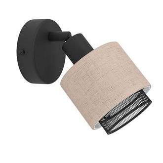 Eglo Applique murale int&eacute;rieure Rosley, lampe mural dint&eacute;rieur avec spot orientable, spot en tissu naturel et m&eacute;tal noir, &eacute;clairage pour salon et chambre &agrave;