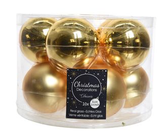 Decoris Weihnachtskugeln Glas 6cm x 10 St&uuml;ck Christbaumkugeln matt gl&auml;nzend hellgold