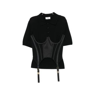 Elisabetta Franchi Ribbed-knit Short-sleeve Polo Shirt