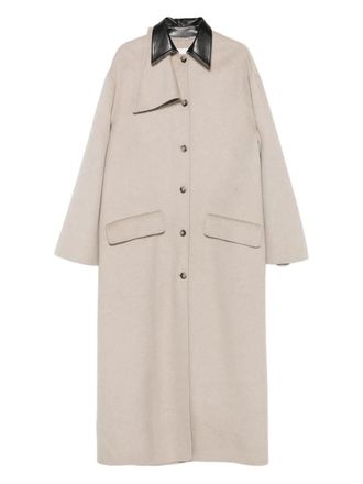 Nanushka manteau boutonn&eacute; &agrave; col contrastant - Tons neutres