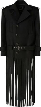 Pinko Pinko - Long Fringed Wool-Blend Coat - Femme - Manteaux - Noir - Taille: 38 FR
