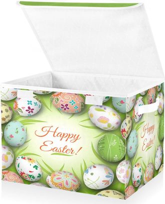 Mnsruu Oster-Aufbewahrungskörbe, zusammenklappbare Aufbewahrungskörbe mit Deckel, Frohe Ostern, bunte Eier, Aufbewahrungsboxen, Kleiderkörbe für die Organisa