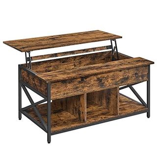 Vasagle Table Basse, Table de Salon avec Plateau Relevable, avec Rangement Ouvert et Compartiment Caché, Barres en Forme de X, 60 x 100 x (48-62) cm, Marron R
