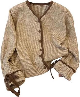 Generic Pull &agrave; col en V pour femme - Style cor&eacute;en - Style cor&eacute;en - Couleurs contrast&eacute;es, camel, Taille XL