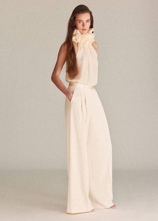 Mango Blouse col halter &agrave; fleurs &eacute;cru - Femme - XS - MANGO