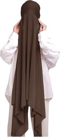 Lina & Lily Hijab Mousseline Femme à Enfiler avec Bonnet Jersey Intégré (Marron Foncé)