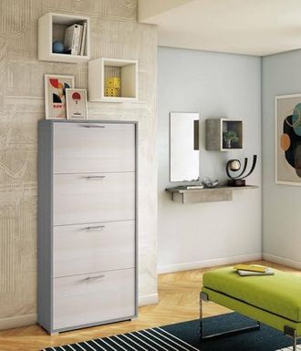 Dmora Schuhregal Rosa, Mehrzweck-Eingangsmöbel mit 4 Falttüren, Schuhschrank mit doppelter Tiefe, 100 % Made in Italy, 67 x 28 x 147 cm, Lärche