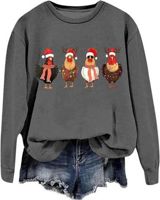 Generic Pull Moche Noel Femme Pull Noel Drole Sweatshirt Ample a Col Rond Imprimé de Noël pour Femme