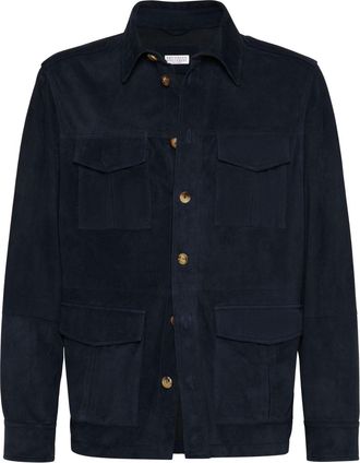 Brunello Cucinelli Hemdjacke aus Leder - Blau
