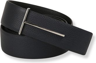 Tom Ford Homme, Accessoires, Noir, Taille: 110 CM Grain Leather Slim T Reversible Belt