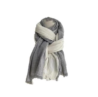 Generic &Eacute;charpe en coton et lin pour homme - Couleur unie - Pompons, Gris fonc&eacute; beige, 200 90CM