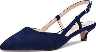 Castamere Femmes Kitten Bas Talon Heel Pointu Bout Escarpins Slingback Classique Dress Bureau Sandales Slip-on 3.5 CM Heels Bleu Marin 41 EU