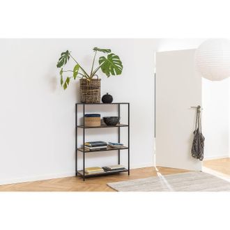 Norrwood home24 Regal III B&ouml;den: MDF Mitteldichte Holzfaserplatte, foliert Gestell: Metall, pulverbeschichtet Braun/Wildeiche Dekor 114cm