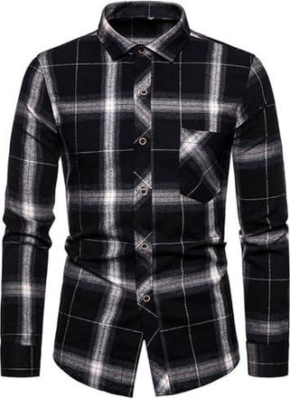 Generic Chemise de bûcheron à carreaux pour homme, coupe classique, à manches longues, en flanelle, à carreaux, style décontracté, pour affaires, bureau, trav