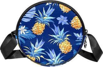 Generic Petit sac &agrave; bandouli&egrave;re rond pour femme, motif ananas color&eacute;, sac &agrave; dos avec fermeture &eacute;clair, bretelles r&eacute;glables, sac &agrave; main rond d&eacute;contract&eacute; pour f