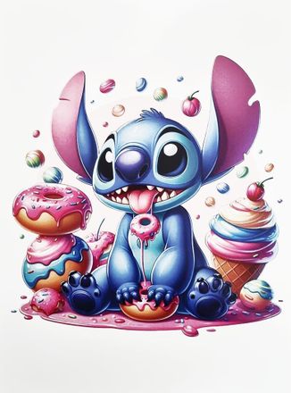 Disney Dekoratives Wandposter Serie Cartoon Stitch mit Süßigkeiten Druck auf beschichtetem Papier 40 x 30 cm ohne Rahmen