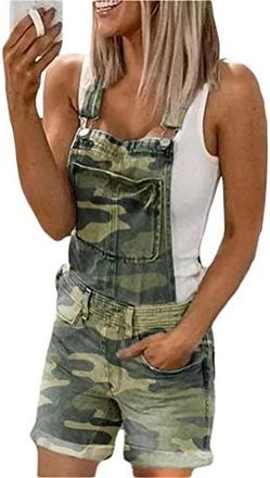 Onsoyours Femme Jeans Salopette Été Combinaison en Jean Sexy Casual Denim Lâche Jumpsuit Combishort Barboteuses Pantalon Court/Longue A Vert XL