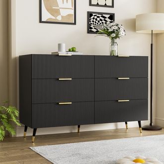 Suky Brand Elegantes Sideboard mit modernem Design, Kommode mit Schubladen und viel Stauraum, 120 L x 77 B x 40H(cm) (Schwarz und Gold)