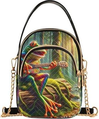 Mnsruu Sac à bandoulière coloré pour femme, motif grenouille et guitare, sac à main, petit sac à bandoulière avec sangle réglable