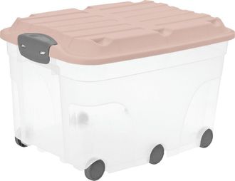 Rotho Aufbewahrungsbox Roller 6 mit Rollen und Deckel 57 L linnea pink Aufbewahrungsbox