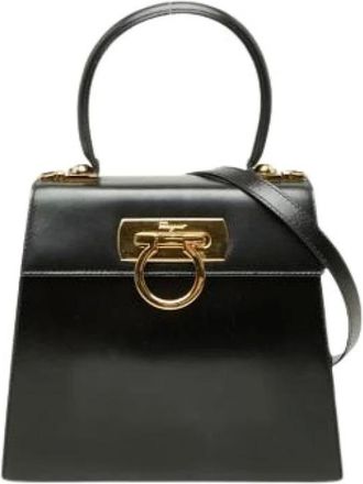 Ferragamo Pre-owned Sac Gancini cuir 2way - Femme - Pre-owned - Noir - Taille: ONE Size