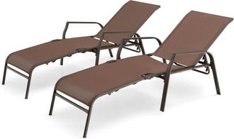 Costway Costway - Lot de 2 Chaises longues avec Dossier R&eacute;glable, Tissu Respirant, Structure Robuste en Acier, Charge Max 150KG, Marron