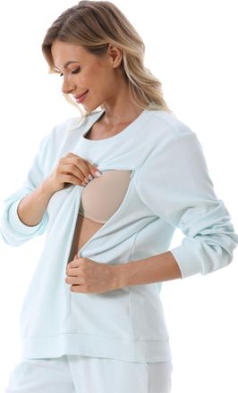 Feoya Damen Umstandsshirt Langarm Stillshirt Rundhals Schwangerschafts Oberteil Baumwolle Nursing Tops Casual Bequem Umstandstop S