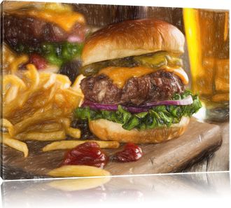 Pixxprint Saftiger Chili Cheese Burger, Größe: 100x70cm, Leinwandbild, fertig gespannt, Wandbild, Dekoration, Kunstdruck, kein Poster