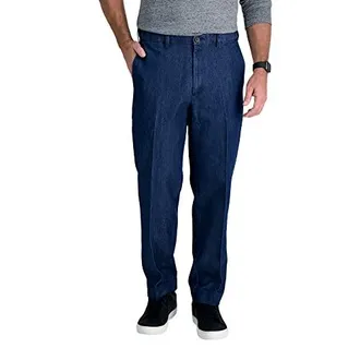 Haggar Casual Classic Fit Denim Trouser Pant-Regular and Big & Tall Sizes Pantalon décontracté, Bleu Moyen, 32 W /30 L Homme