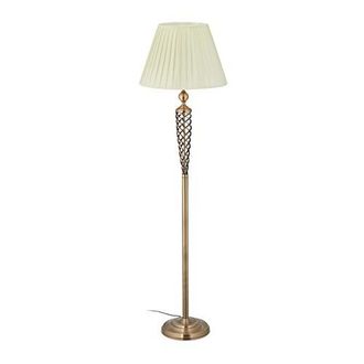 Relaxdays Lampe sur pied, antique, abat-jour tissu, socle en m&eacute;tal d&eacute;coratif, E27, salon, HxD: 157x42cm, laiton/blanc