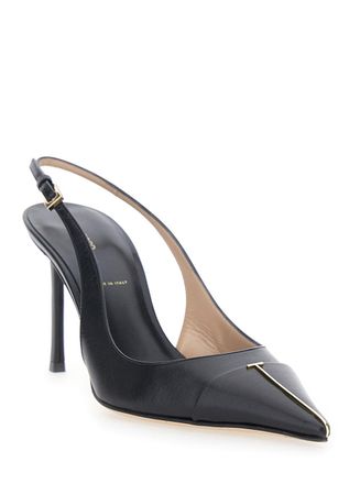 Tom Ford Womens Slingback Pumps Black Leather Goatskin