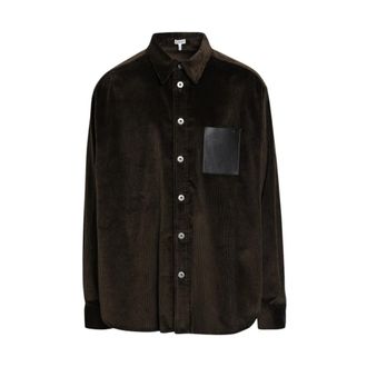Loewe Chemise en velours c&ocirc;tel&eacute; avec poche en cuir - Homme - Chemises - Brun - Taille: XL