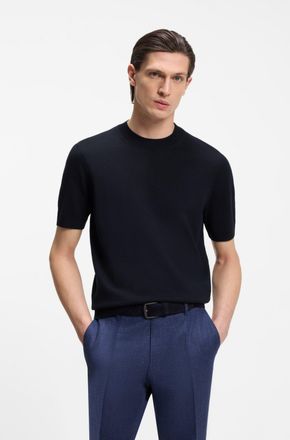 HUGO BOSS Kurzarmpullover BOSS Umauro, Herren, Gr. XXL, dunkelblau404, Strick, Obermaterial: 100% Schurwolle, unifarben, regular fit normal, Rundhals, Rippb&uuml;ndc