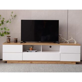Need Need - Banc tv Blanc Meuble tv pour Centre de Divertissement, Support tv Armoire 180cm avec &Eacute;tag&egrave;re de Rangement, Gestion des C&acirc;bles pour Salon
