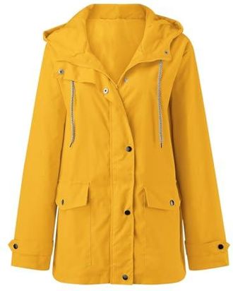 Generic Vestes imperm&eacute;ables &agrave; capuche pour femmes 2026 avec poches solides &agrave; fermeture &eacute;clair pour entra&icirc;nement en plein air coupe-vent, jaune, 4XL