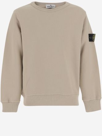 Stone Island Boys Kids Sweatshirt Stretch Cotton Beige Hoods & Sweatshirts