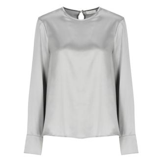 PESERICO Gl&auml;nzende Seiden-Satin-Bluse - - Blouses & Shirts - Damen - Grau - L