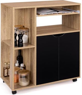 IDMarket Desserte de cuisine COSI bois fa&ccedil;on h&ecirc;tre et portes noires L.76 CM