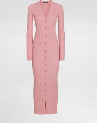 Dolce & Gabbana Long Ribbed Wool Cardigan - Frau Strickwaren Rosa 36