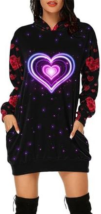 Generic Sweat &agrave; capuche d&eacute;contract&eacute; avec poches pour femme Motif coeur 2026, Rouge, XXL