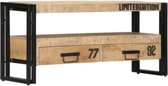 Les Tendances Meuble TV 2 tiroirs manguier massif clair et métal noir Grey