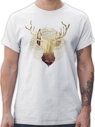 Shirtracer T-Shirt Herren - Kompatibel mit Oktoberfest - Hirsch Motiv Geschenk J&auml;ger I Hirschgeweih Tracht - 3XL - Wei&szlig; - trachtenshirt bayrische Trachtenmode t 