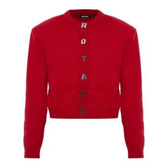 Rotate Baumwollstrickjacke mit Schulterpolstern - - Knitwear - Damen - Rot - L