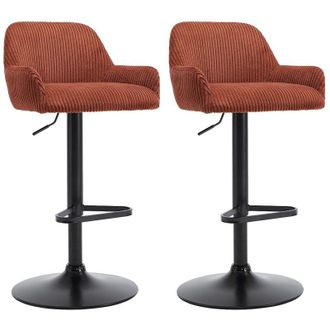 Vente-Unique Lot de 2 tabourets en velours c&ocirc;tel&eacute; et m&eacute;tal noir - Hauteur r&eacute;glable - Terracotta - LILIYA