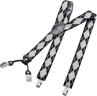 DonDon bretelles homme large 3,5 cm avec 4 clips bretelles homme travail extra fort, élastique et réglable en longueur Plaid-noir gris blanc